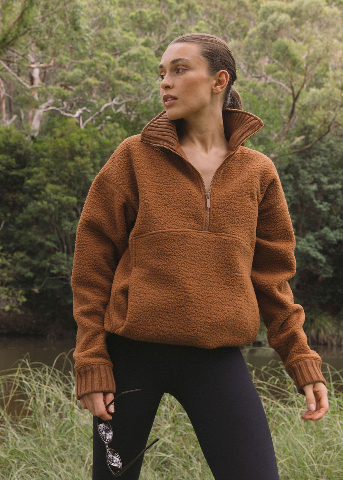 Sherpa 1/2 Zip Jacket in Toffee | Women's Sherpas & Outerwear
